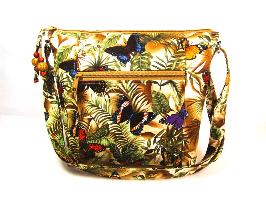 Butterfly Ferns Cross Body Large Fabric Purse Women's Adjustable Strap ...