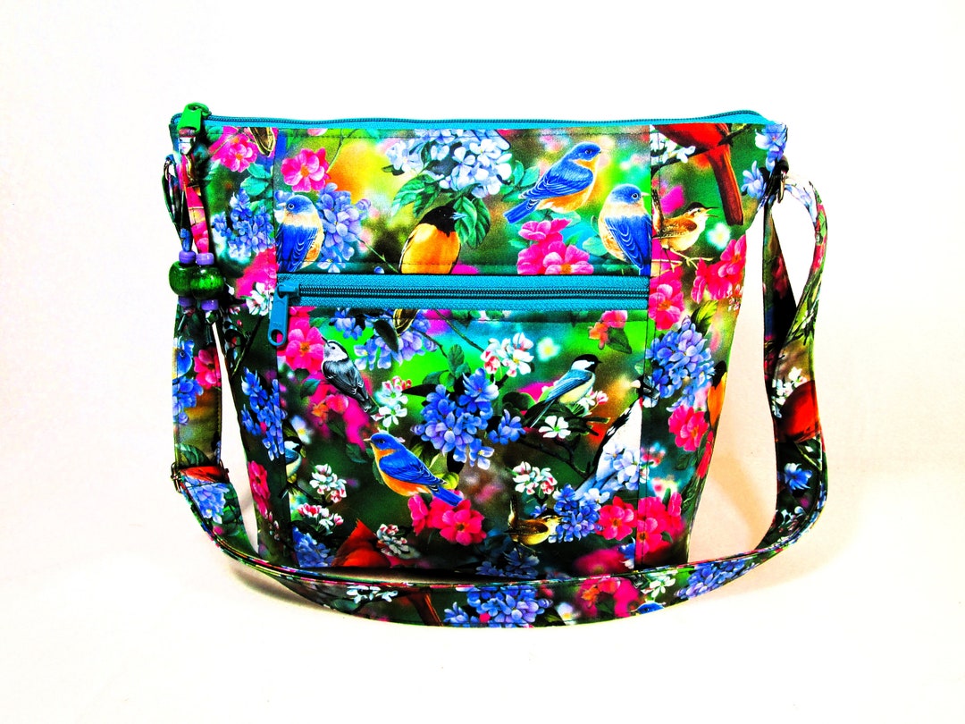 Songbirds Cross Body Fabric Purse Easy Pull Zipper Washable Handmade ...