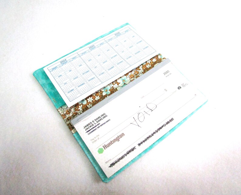 Aqua Flowers Fabric Checkbook Cover: Handmade Cotton Protector ...