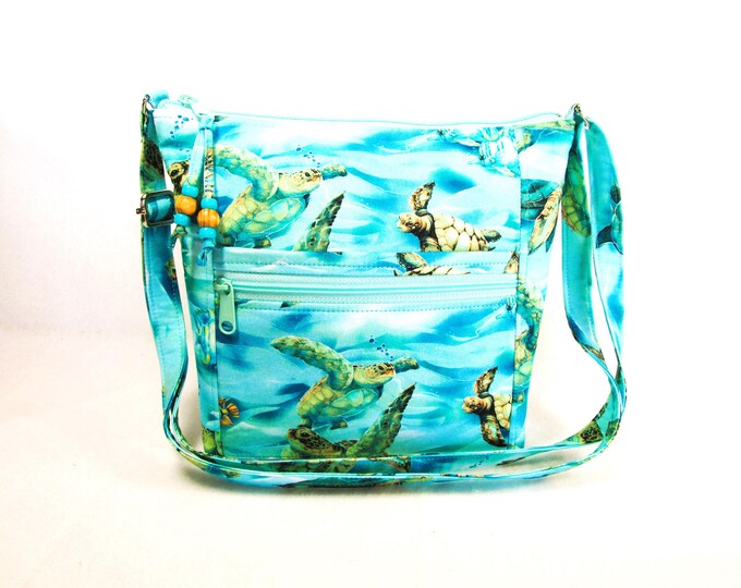Sea Turtles Medium Cross Body Fabric Handbag 10 Storage Pockets Medium ...