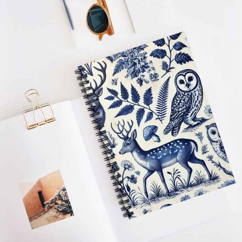 Woodland Creatures Spiral Notebook - Deer & Owl Illustrated Journal ...