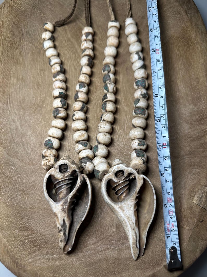 Inlaid Naga Conch Shell Mala Beads: Chank Shell Pendant, Nepal - Etsy