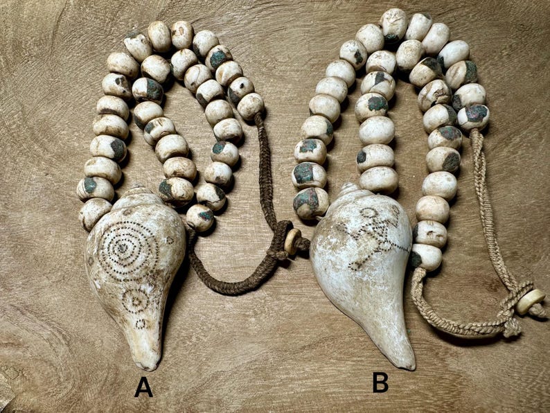 Inlaid Naga Conch Shell Mala Beads: Chank Shell Pendant, Nepal - Etsy