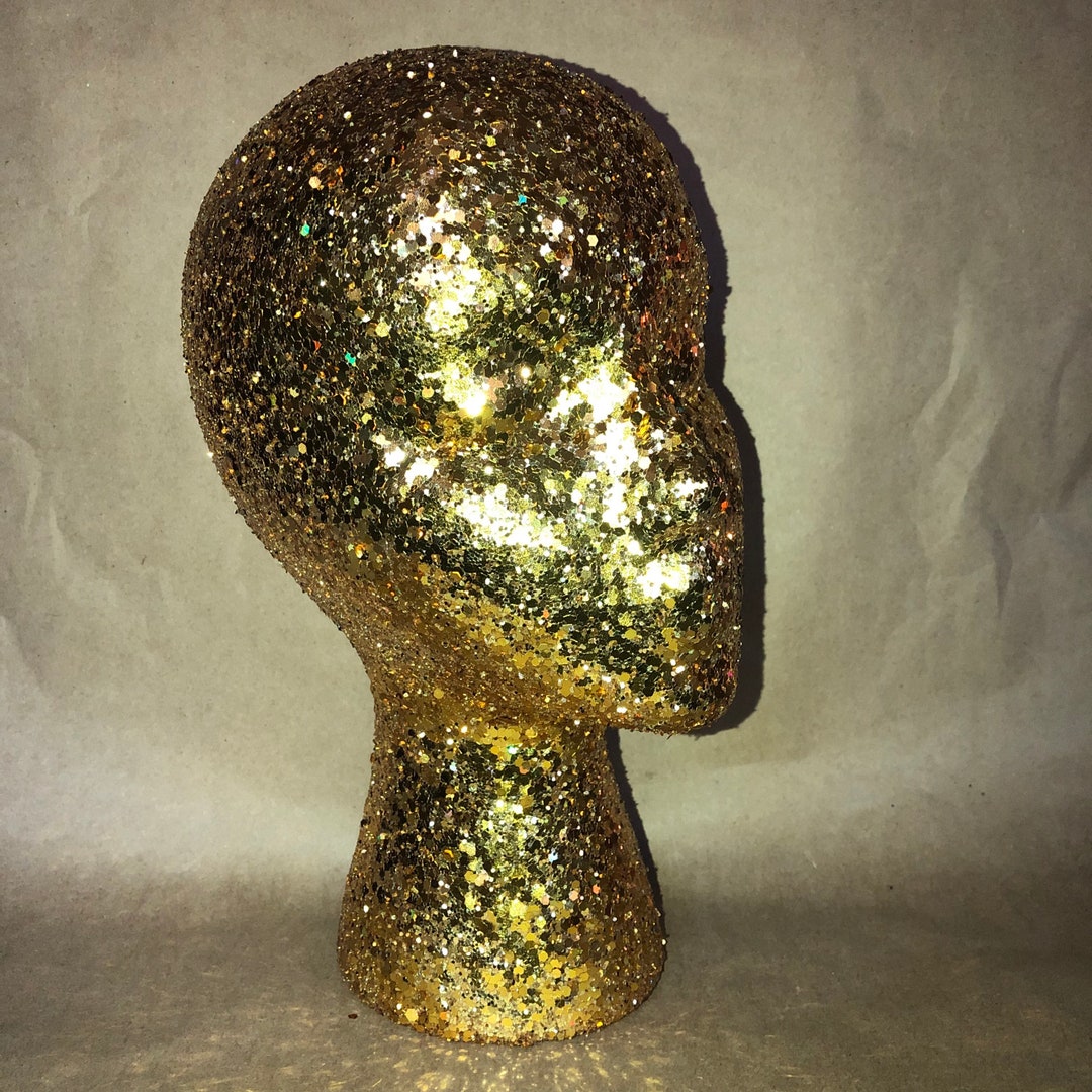 Glitter Wig Head: Golden Salon Decor, Wig Holder - Etsy