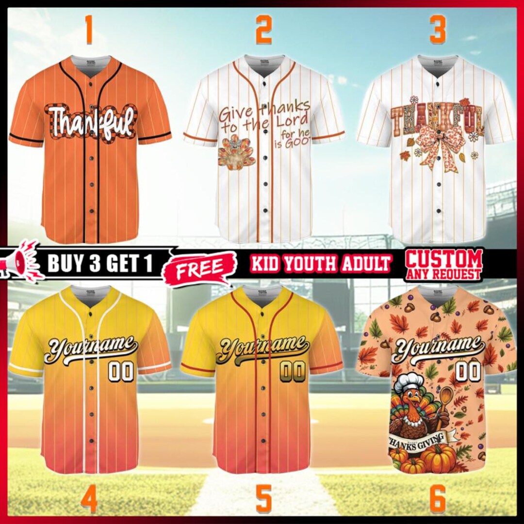 Custom Thankful Thanksgiving Baseball Jersey Collection TKA84, Turkey ...