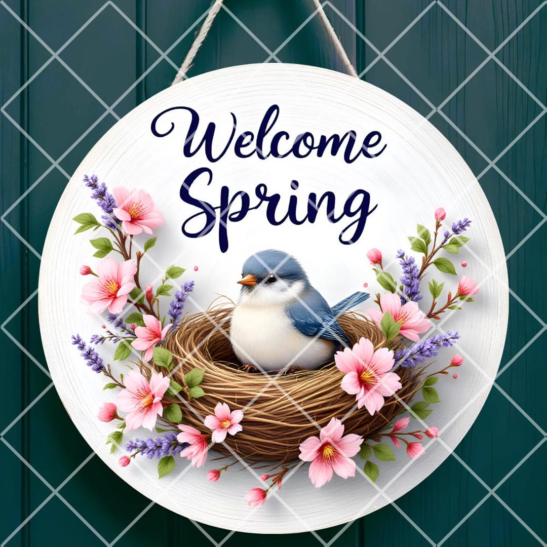 Cute Bird in Nest Round Door Hanger PNG, Adorable Farmhouse Seasonal ...
