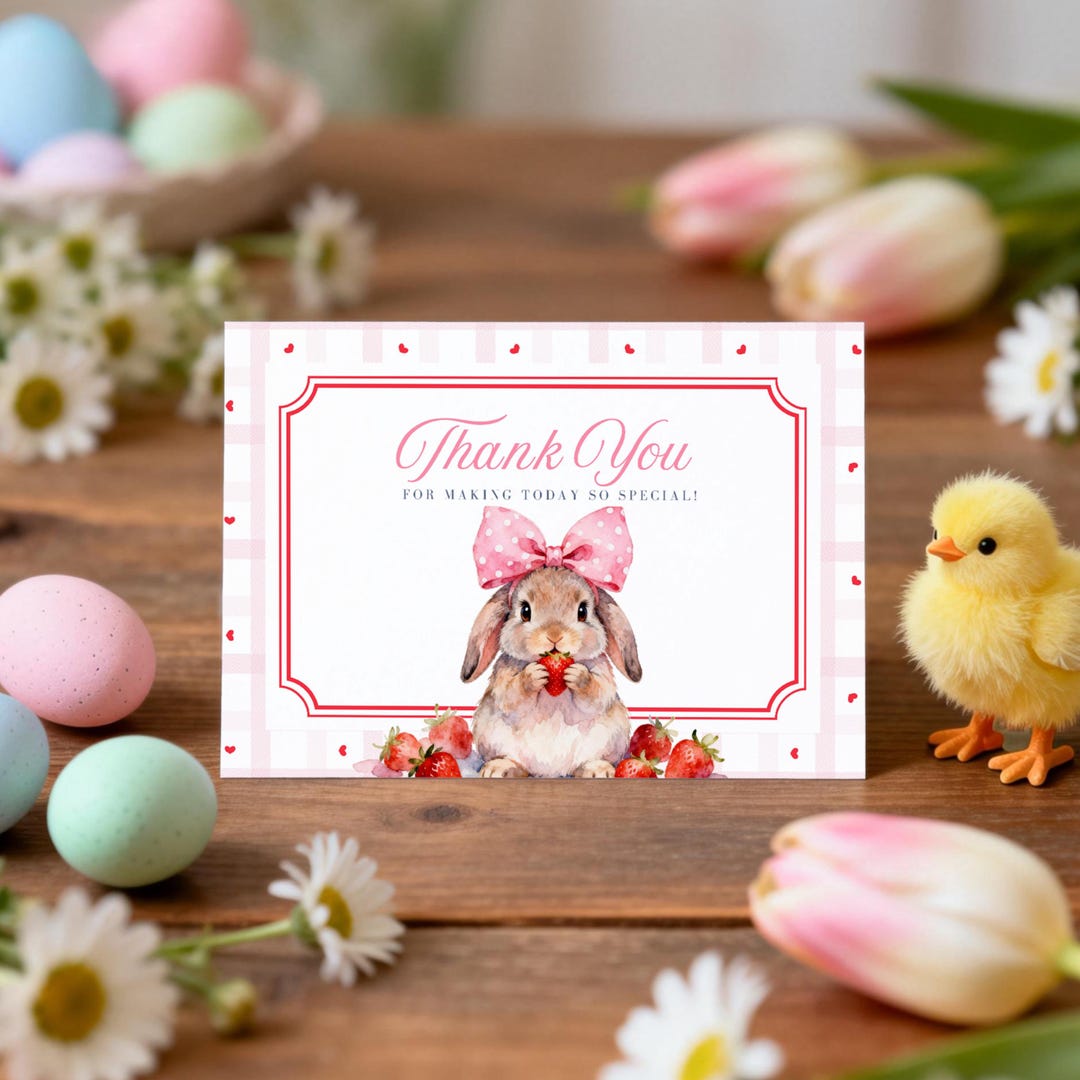 Easter Bunny Thank You Card – Printable or Printed – Pastel Spring Baby ...