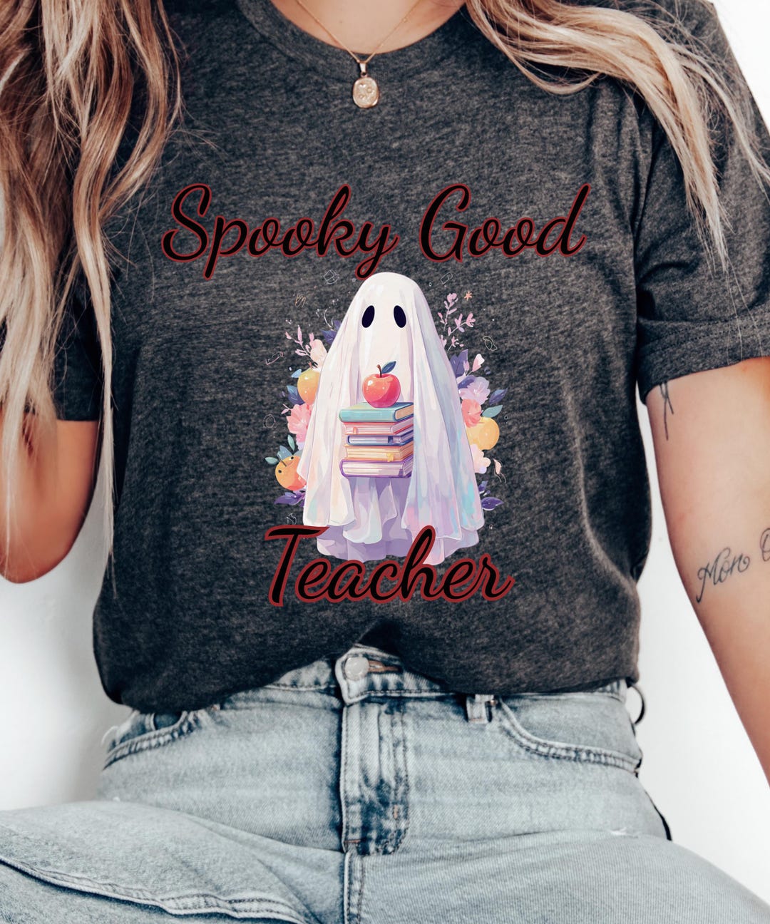 Spooky Good Teacher Ghost Shirt, Cute Halloween Teacher Tee, Creep It ...