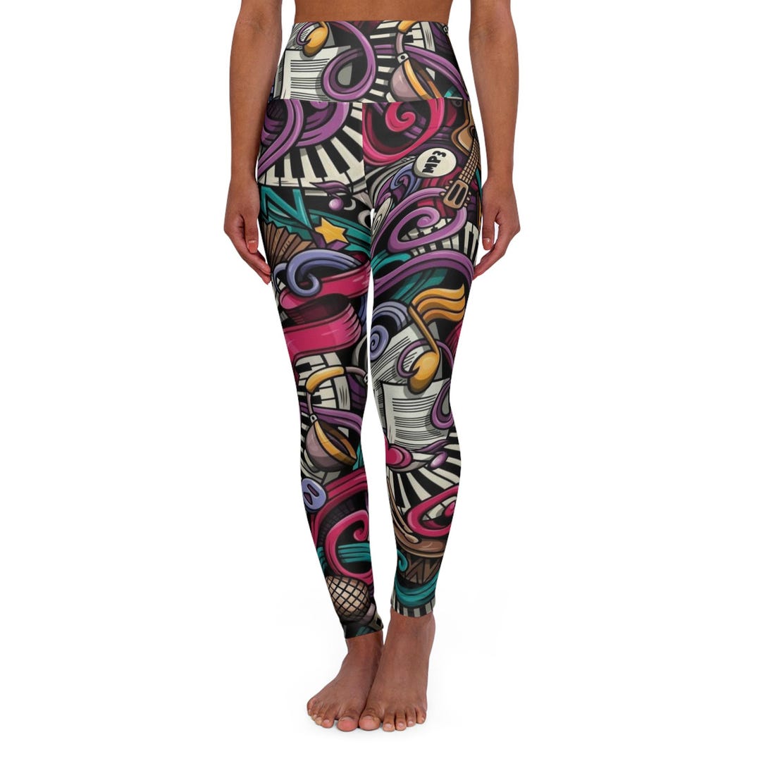 Music Notes High Waisted Yoga Leggings, Musical Instruments Leggings ...
