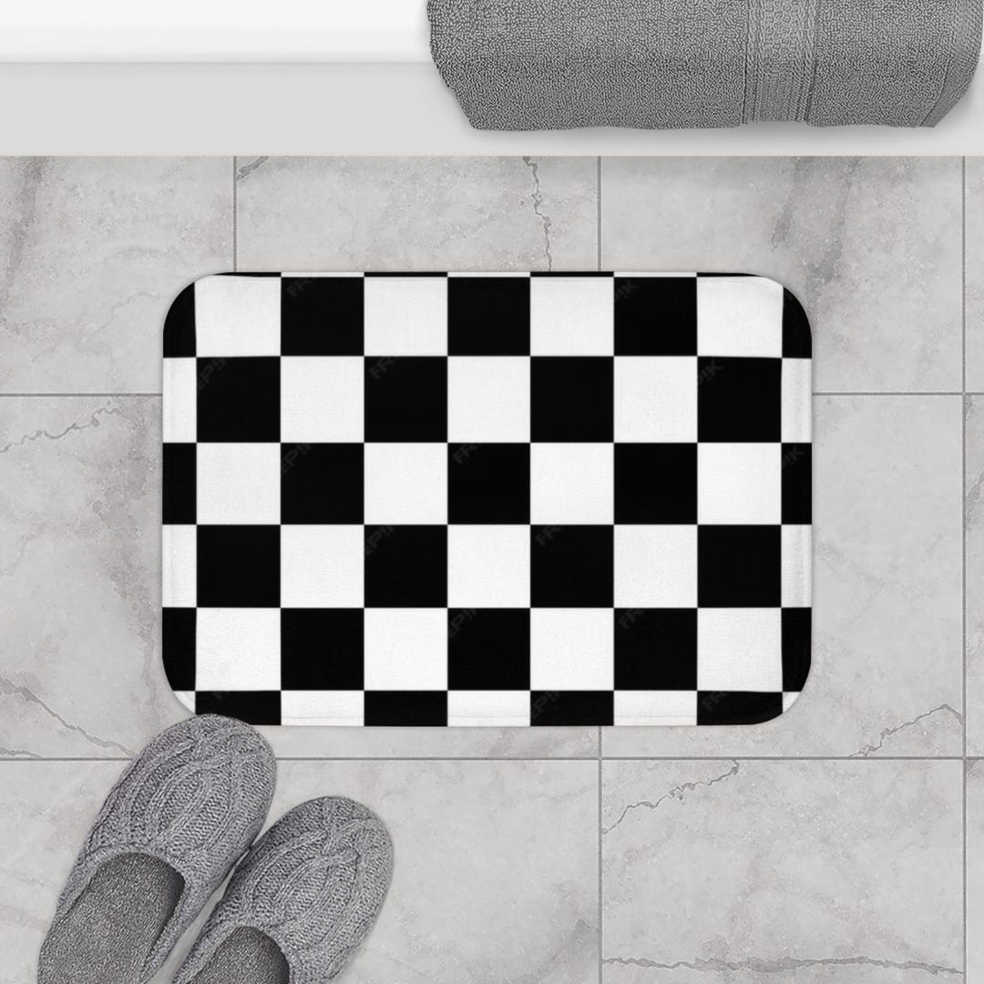 Checkered Bath Mat: Black and White Memory Foam Bathroom Rug - Etsy