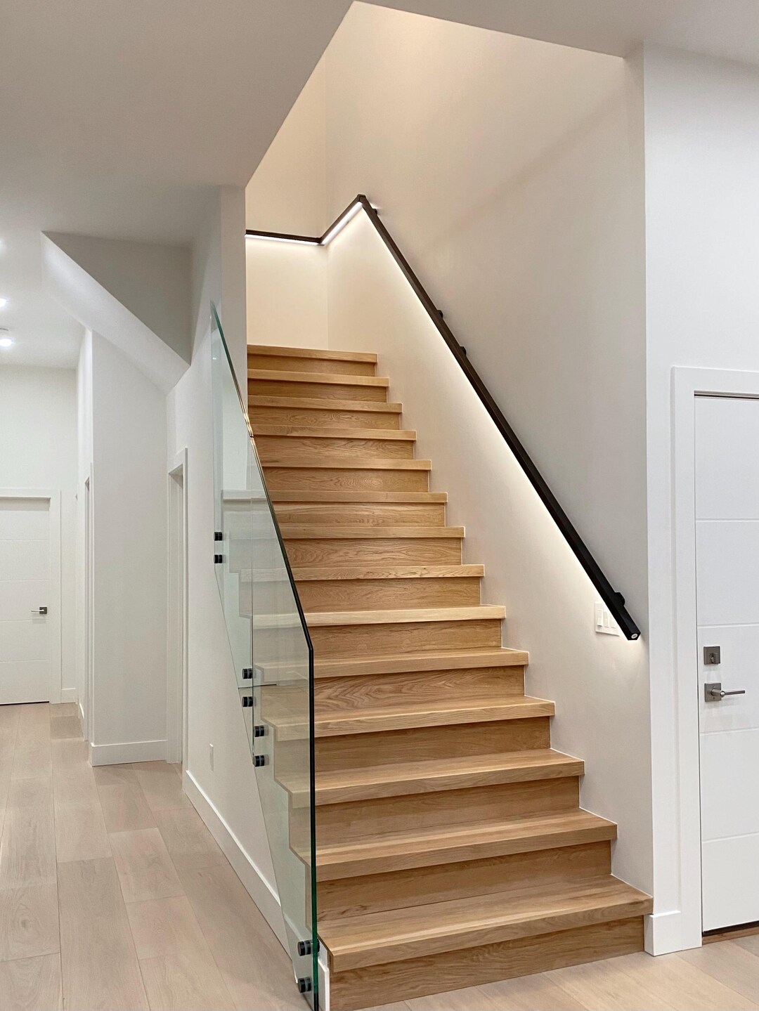 Modern Metal Stair Handrail With LED Light – Customizable, Motion ...