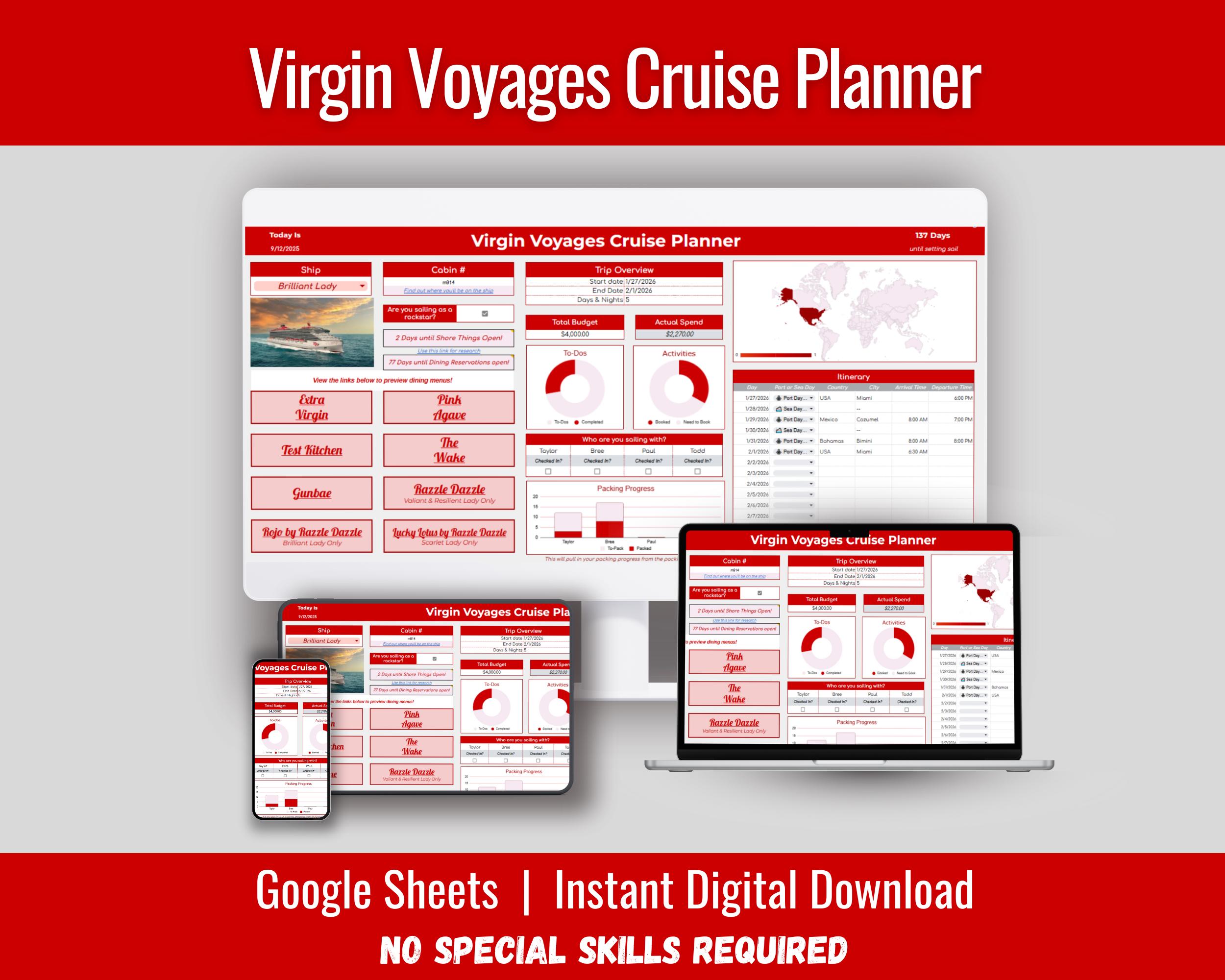 Virgin Voyages Cruise Planner, Google Sheets Template (digital Download ...