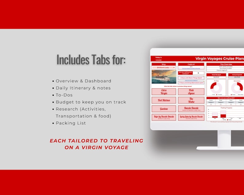 Virgin Voyages Cruise Planner, Google Sheets Template (digital Download ...