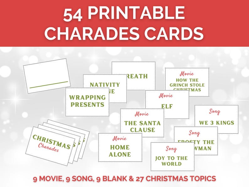 Christmas Charades Family Party Game | Printable Holiday Party Activity ...
