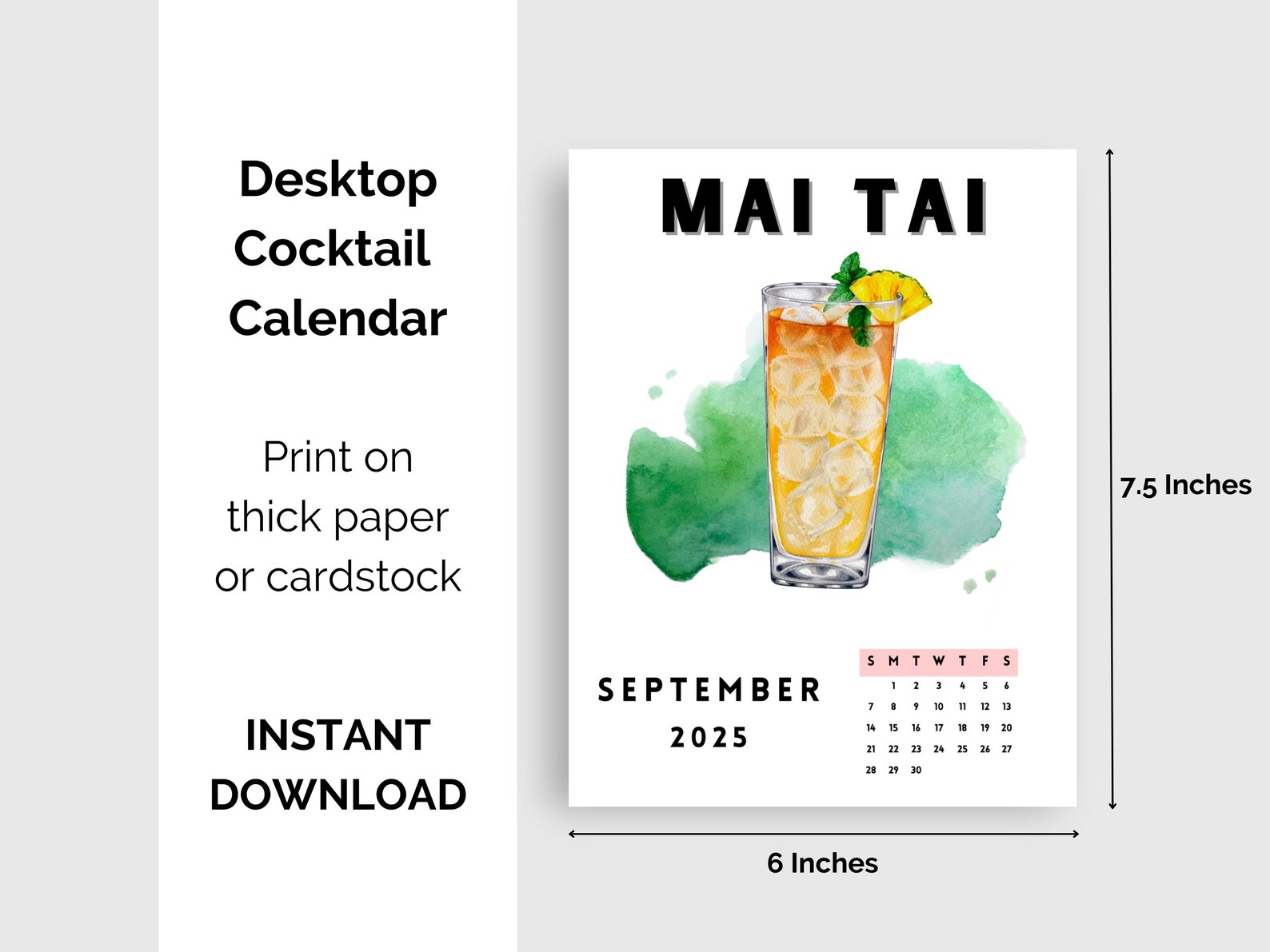 2025 Printable Desktop Cocktail Calendar Classic Cocktails Art Calendar ...