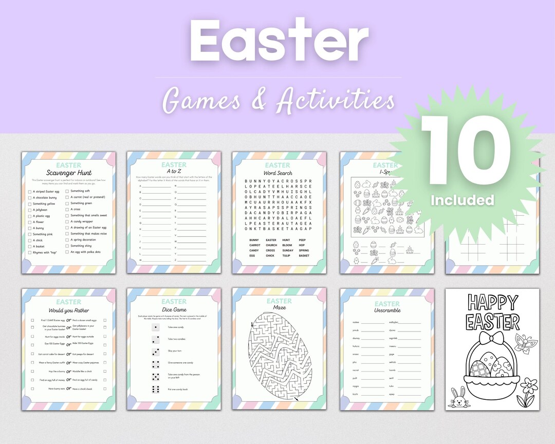 10 Printable Easter Games Bundle: Family Activity Pack (instant ...