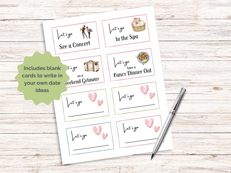 Printable Date Night Cards, Date Night Coupons, Paper Anniversary Gift ...