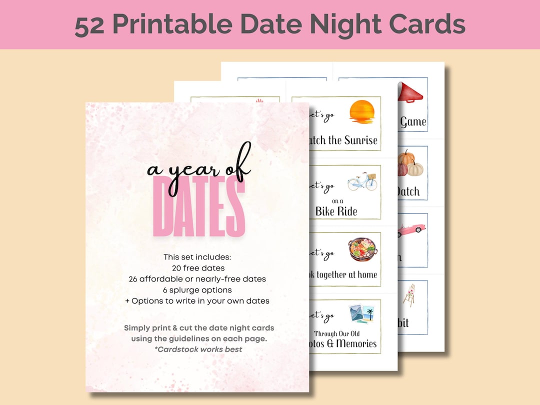 Printable Date Night Cards, Date Night Coupons, Paper Anniversary Gift ...