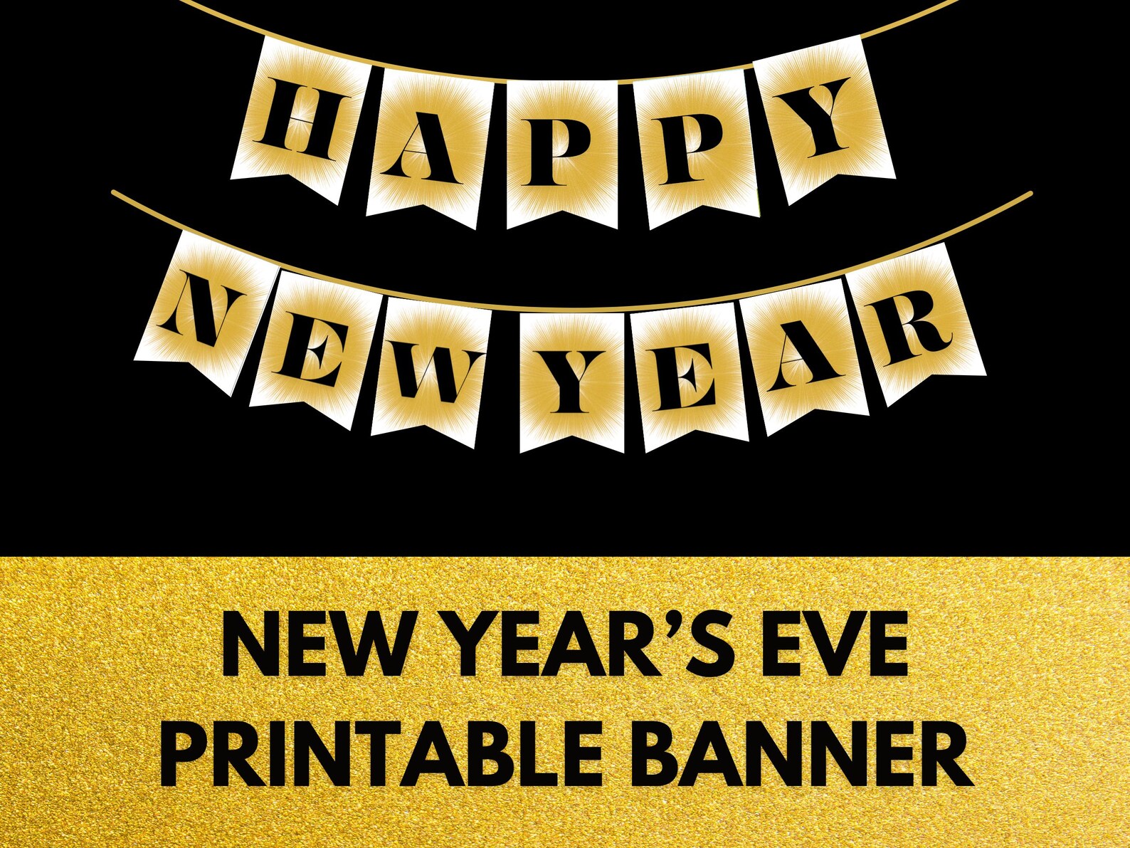New Years Eve Printable Banner, NYE Party Decor, 2025 Glam Party Sign ...
