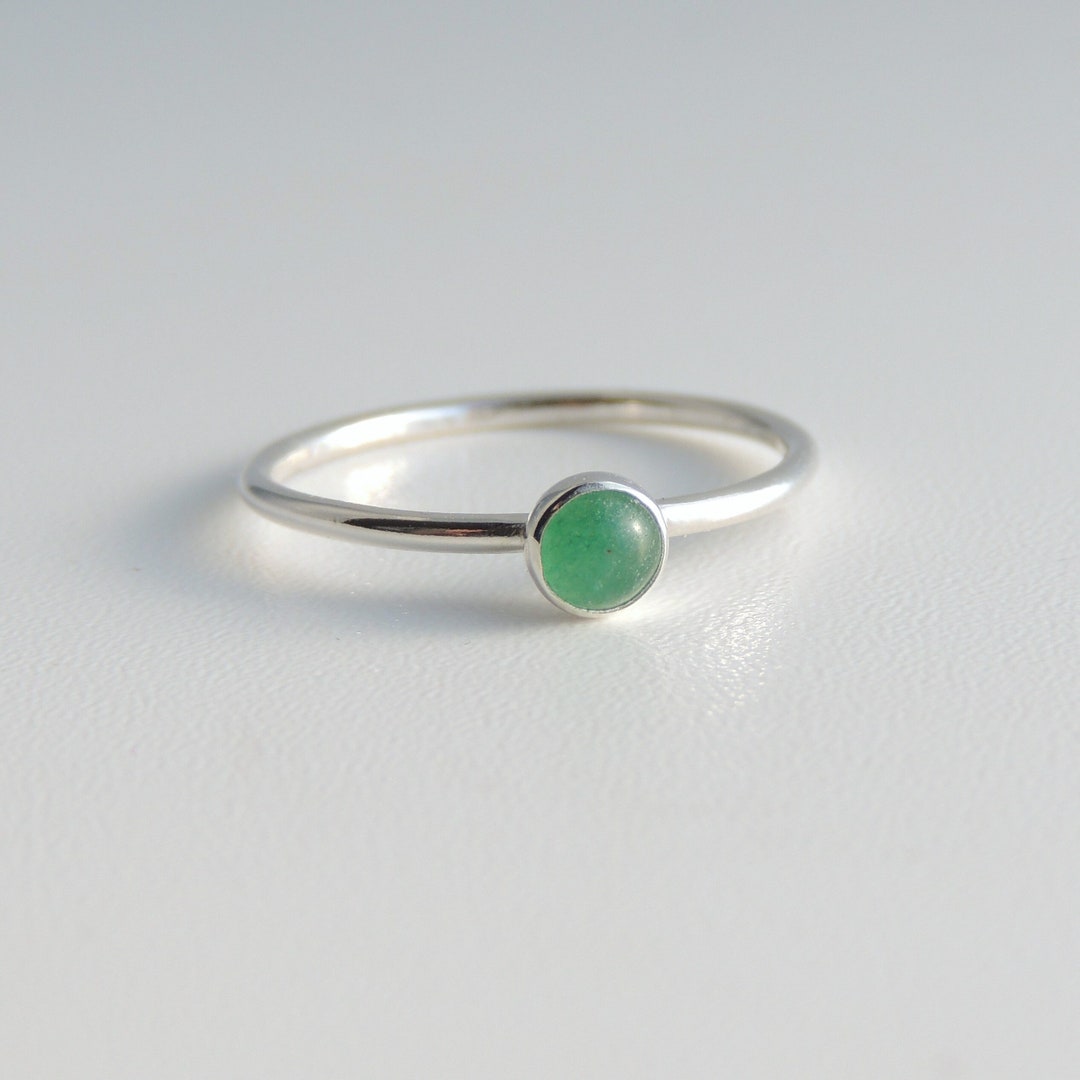 Green Aventurine Ring Sterling Silver Stacking Ring 4mm Stone - Etsy