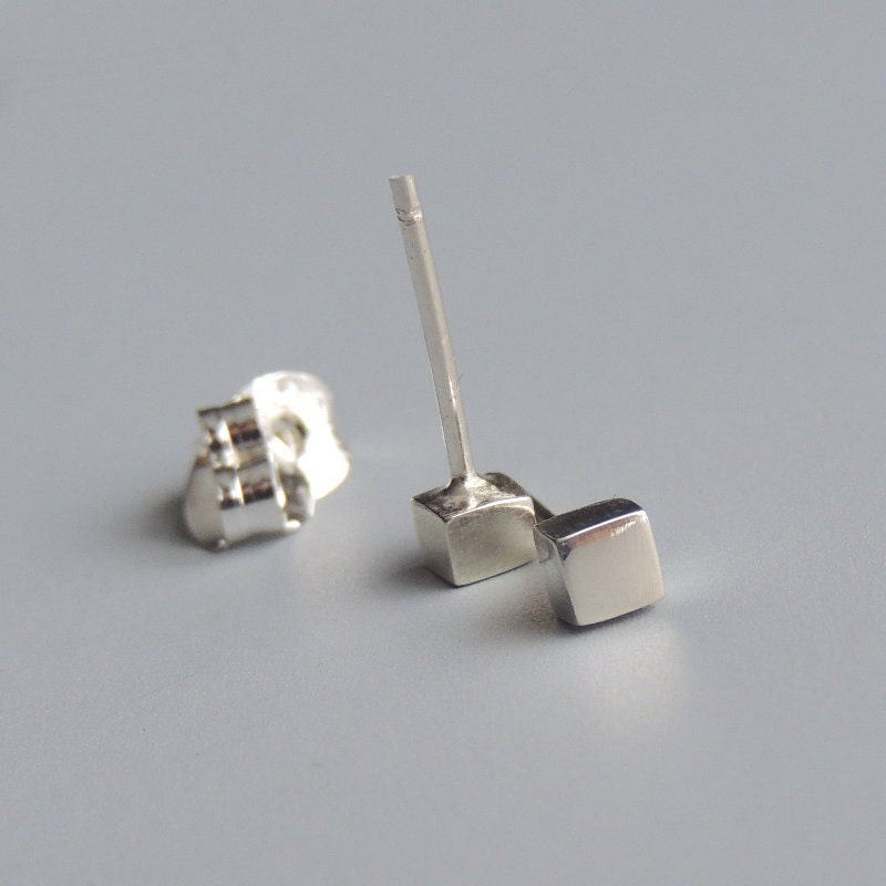Square Stud Earrings Sterling Silver Small Square Post - Etsy