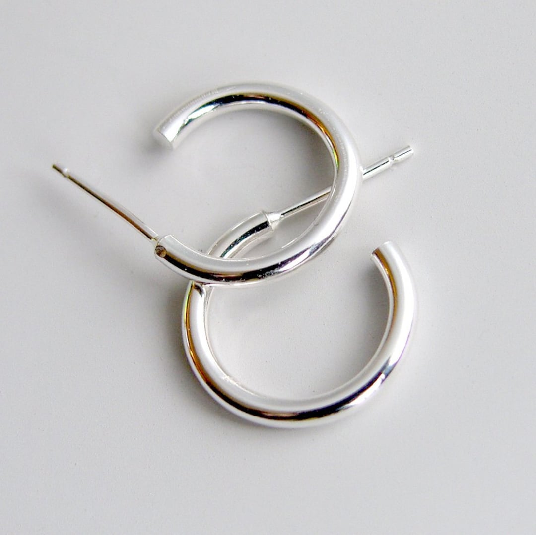 Sterling Silver Hoops Small Classic Stud Earrings 15mm Silver Studs - Etsy