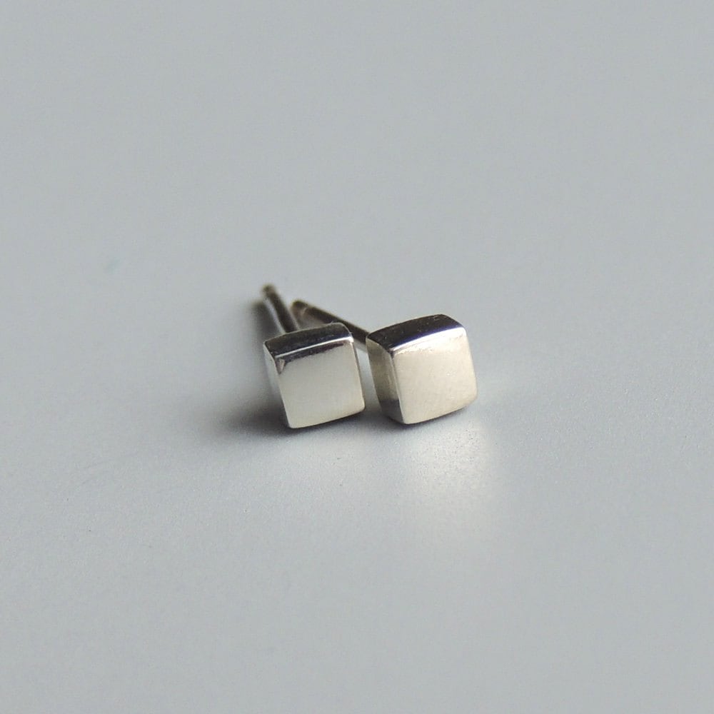 Square Stud Earrings Sterling Silver Small Square Post - Etsy