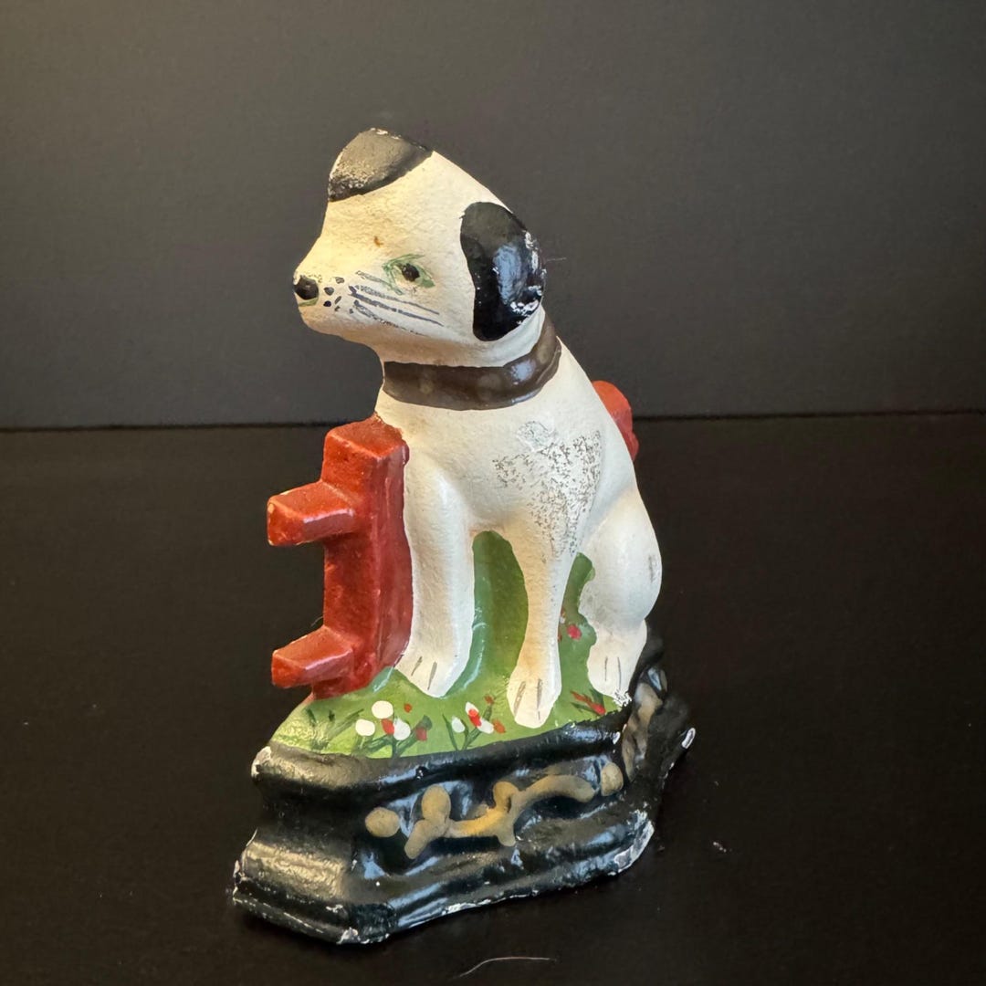 Vintage Cast Iron Dog Doorstop Hand-painted Sitting Dog With Fence ...