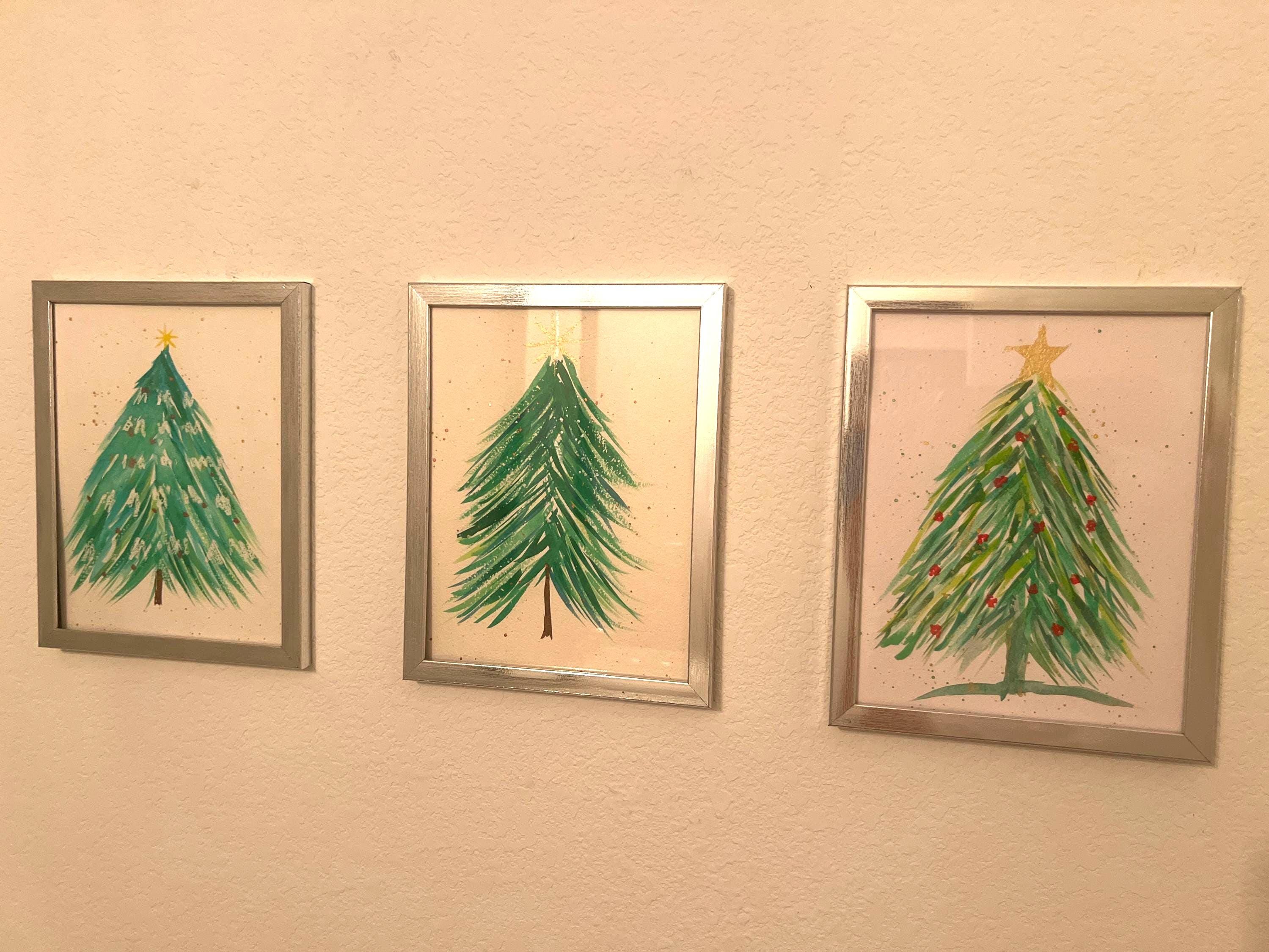 Christmas Tree Watercolor Prints, Set of 3, Christmas Wall Art ...