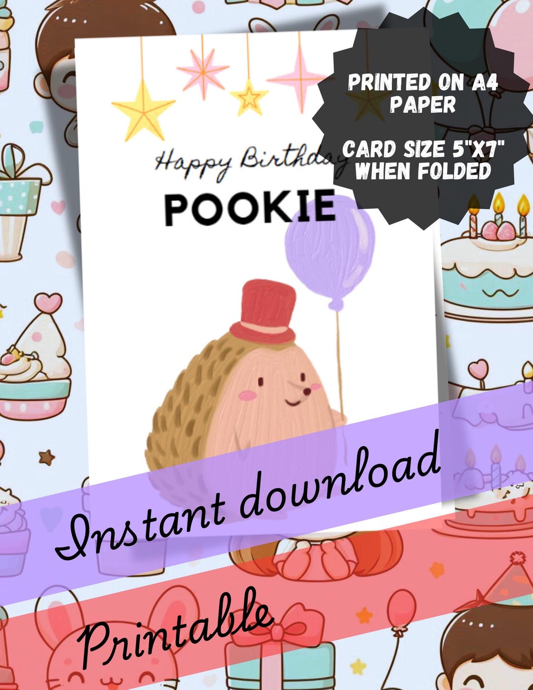 Pookie Porcupine Birthday Card, Happy Birthday Card, Cute Birthday Card ...