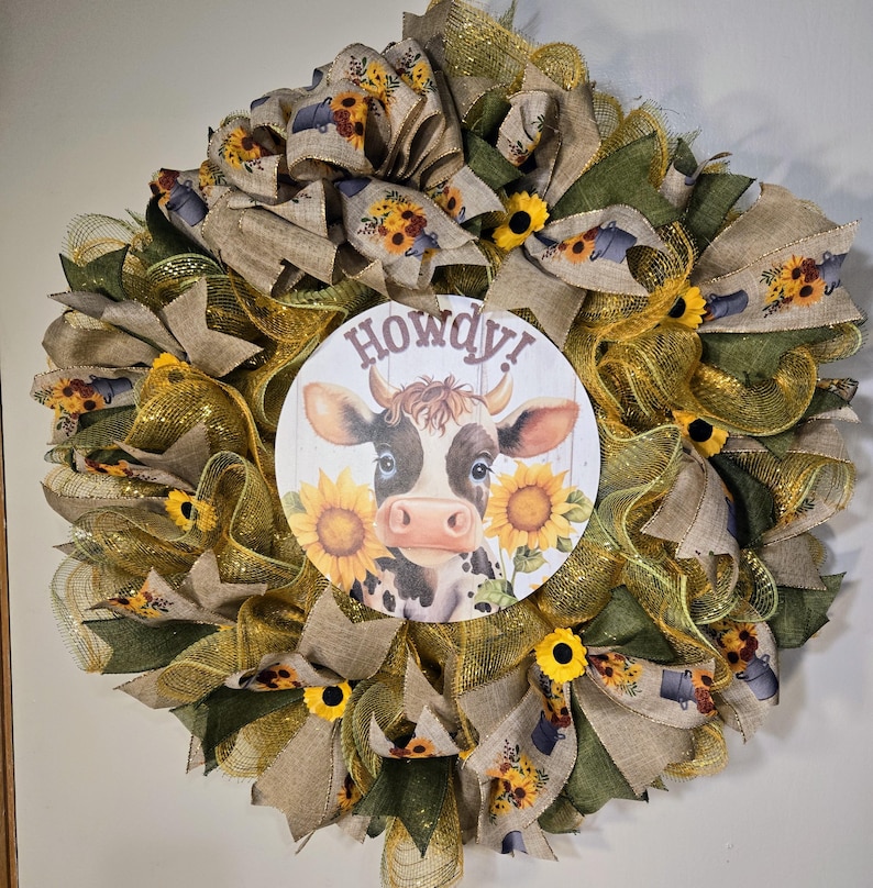 Howdy Sunflower Cow Wreath - Etsy
