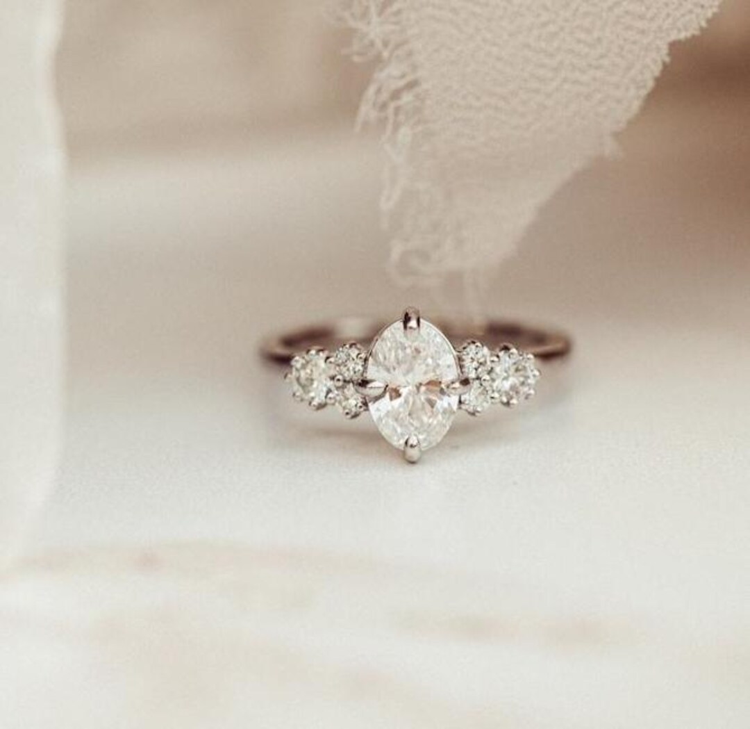 Seven Stone Engagement Ring, Oval Cut Moissanite Wedding Ring, Round ...