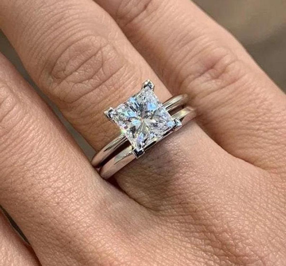 Princess Cut Moissanite Engagement Ring, V Shaped Prong Set Ring ...
