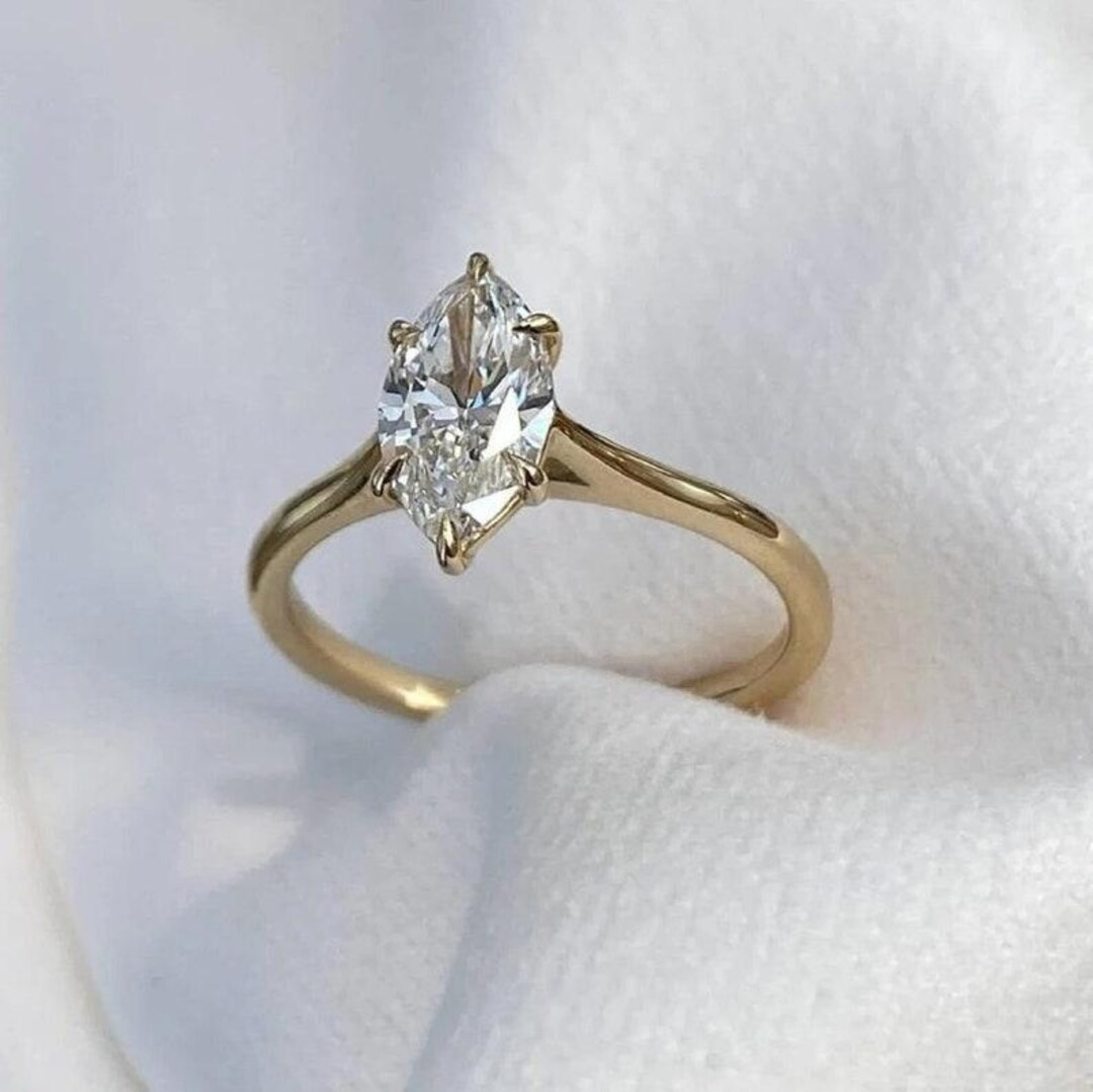 Solitaire Diamond Engagement Ring, Marquise Cut Moissanite Wedding Ring ...