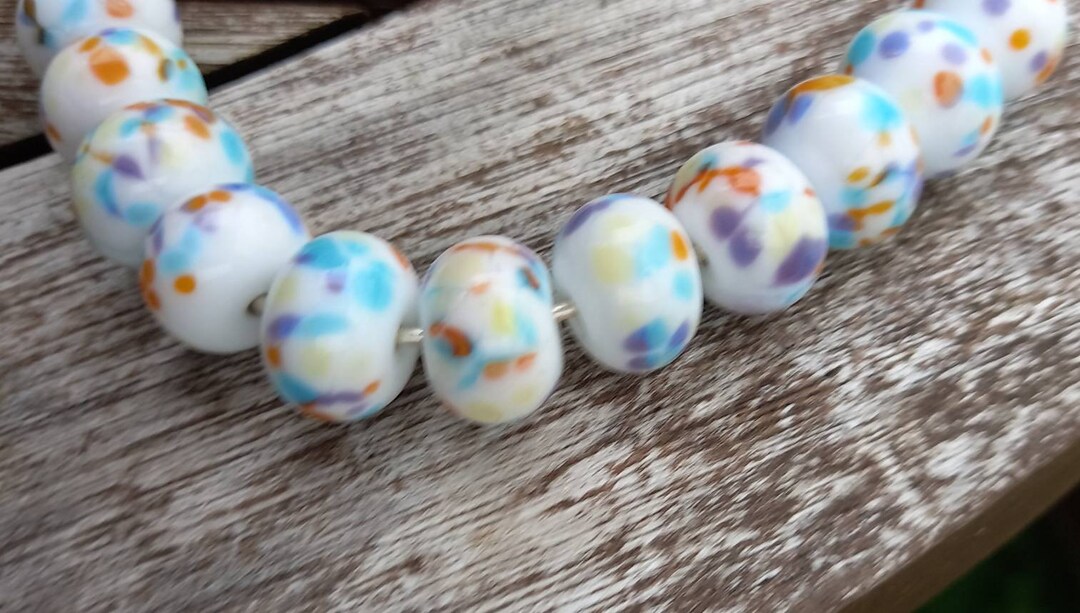 White and Multicolour Spotty Dotty Lampwork Glass Beads - Etsy
