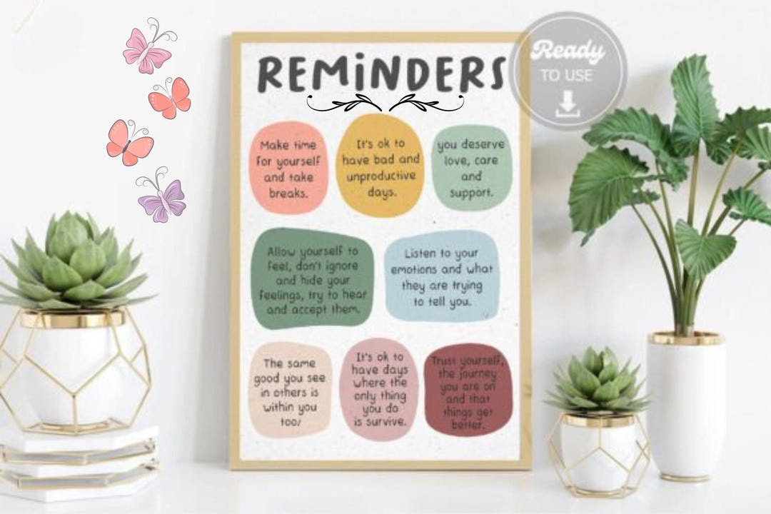 Reminders Wall Art Printable, Mental Health Reminders, Digital Download ...