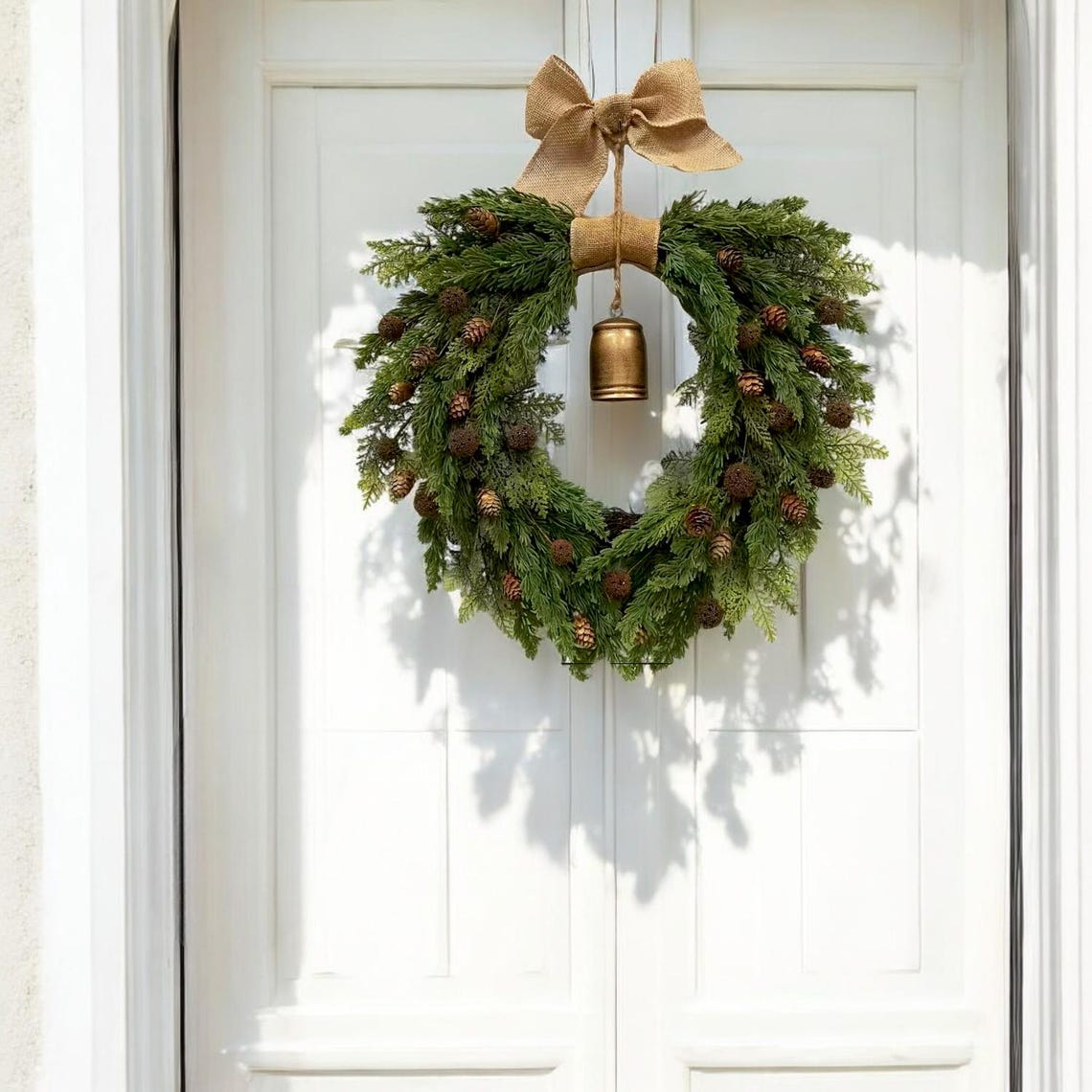 Christmas Wreath Bell Wreath, Pine Needle Holiday Wreath Front Door ...