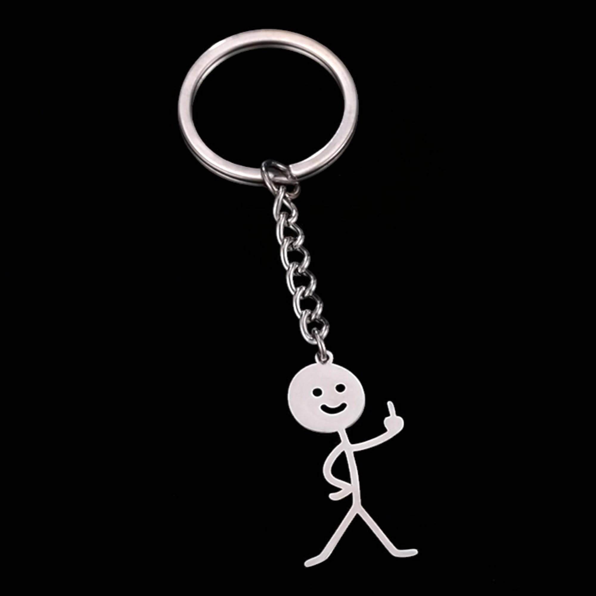 Metal Middle Finger Keychain, Stick Figure Keyring, Unique Gift for Him ...