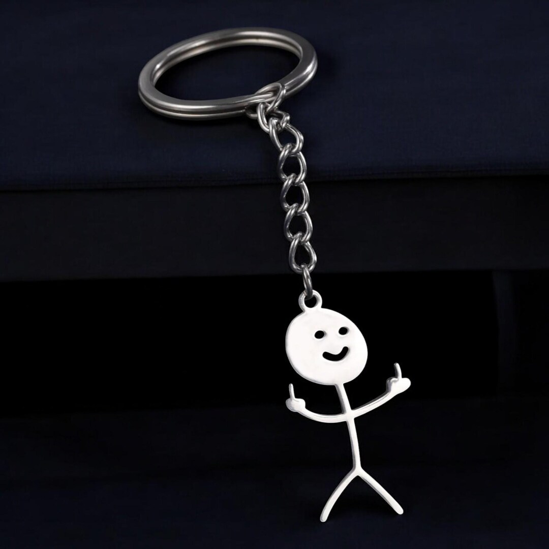 Metal Middle Finger Keychain, Stick Figure Keyring, Unique Gift for Him ...