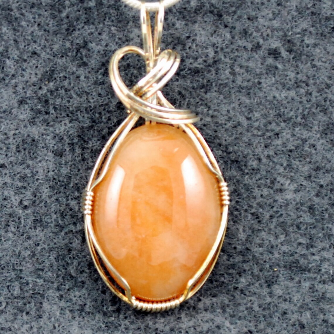 Oval Peach Color Agate Pendant With Sterling Silver Wire - Etsy