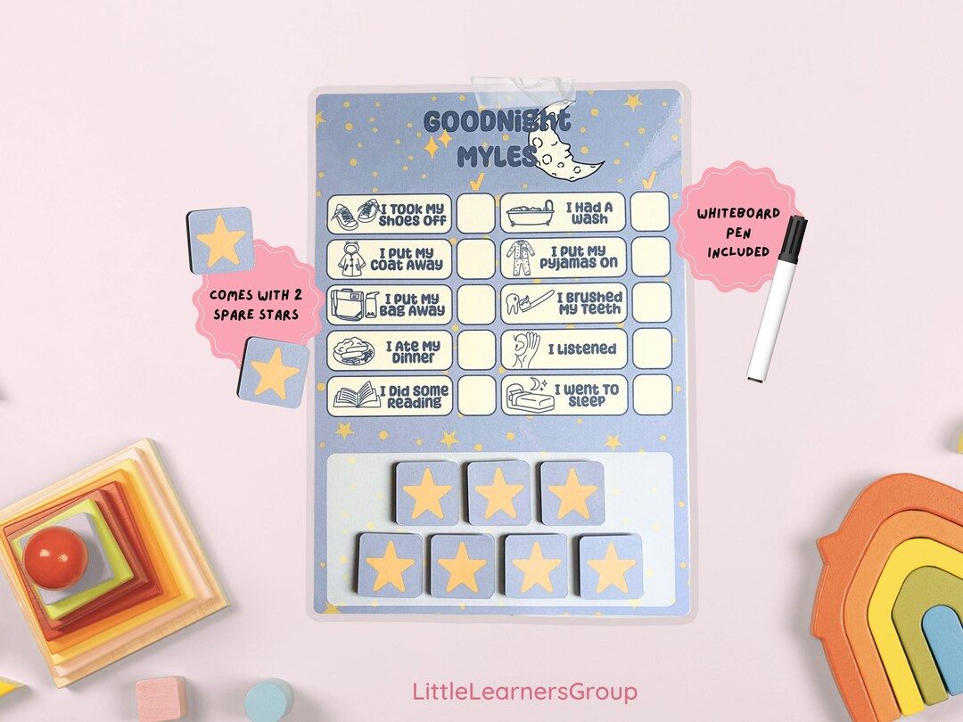 Goodnight Routine Reward Chart for Kids, Customisable and Personalised ...