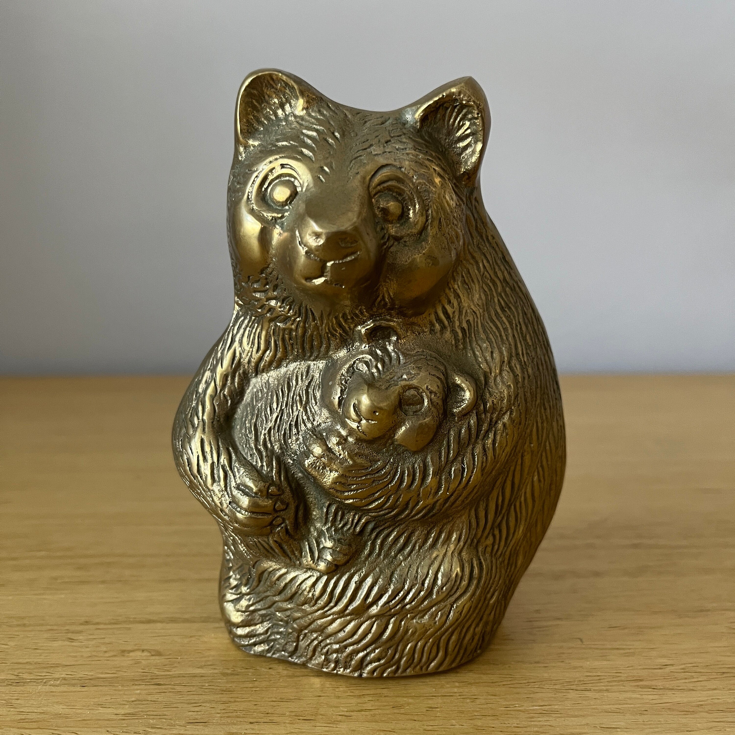 Vintage Brass Bear With Baby Figurine, Panda Bear - Etsy