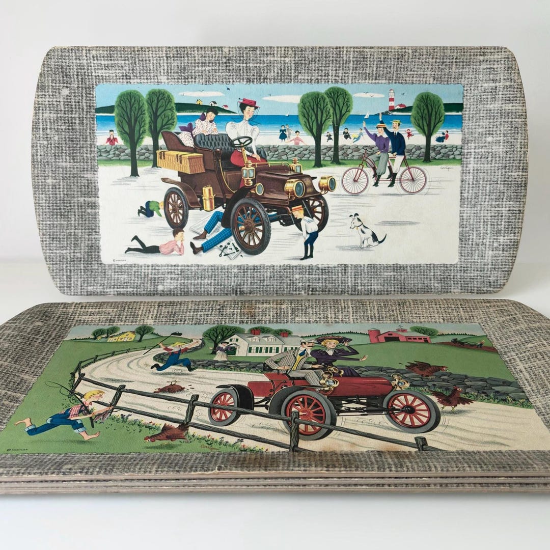 Vintage Kentley 'antique Autos' Trays, Set of Four, Grand Rapids ...
