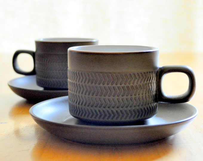 Denby of England Chevron Cups and Saucers - Etsy