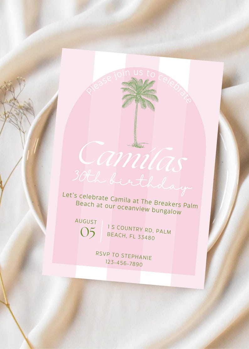 Beach Club Birthday Invitation: Editable Palm Theme Party (digital ...