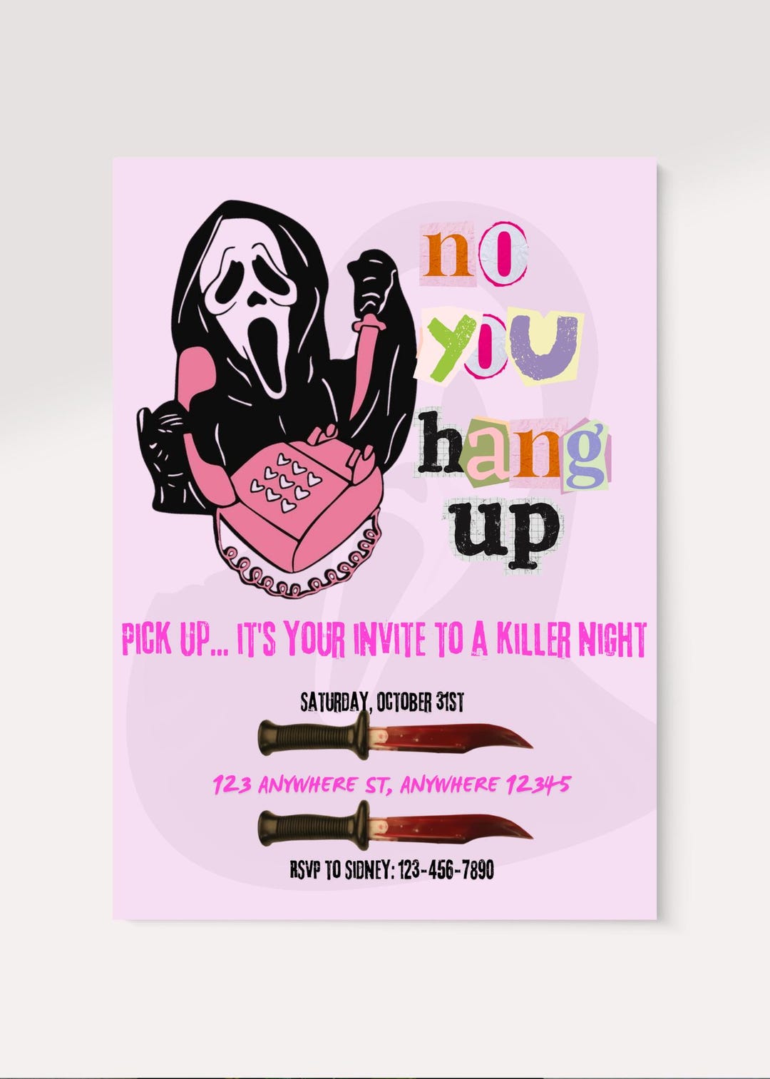 Ghostface Halloween Party Invitation: Pink Scream Invite (digital ...