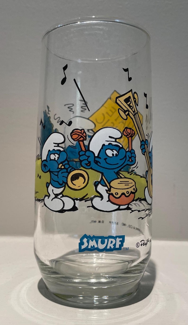Vintage Grouchy Smurf "i Hate Music" Collectible 6 Inch Drinking Glass ...