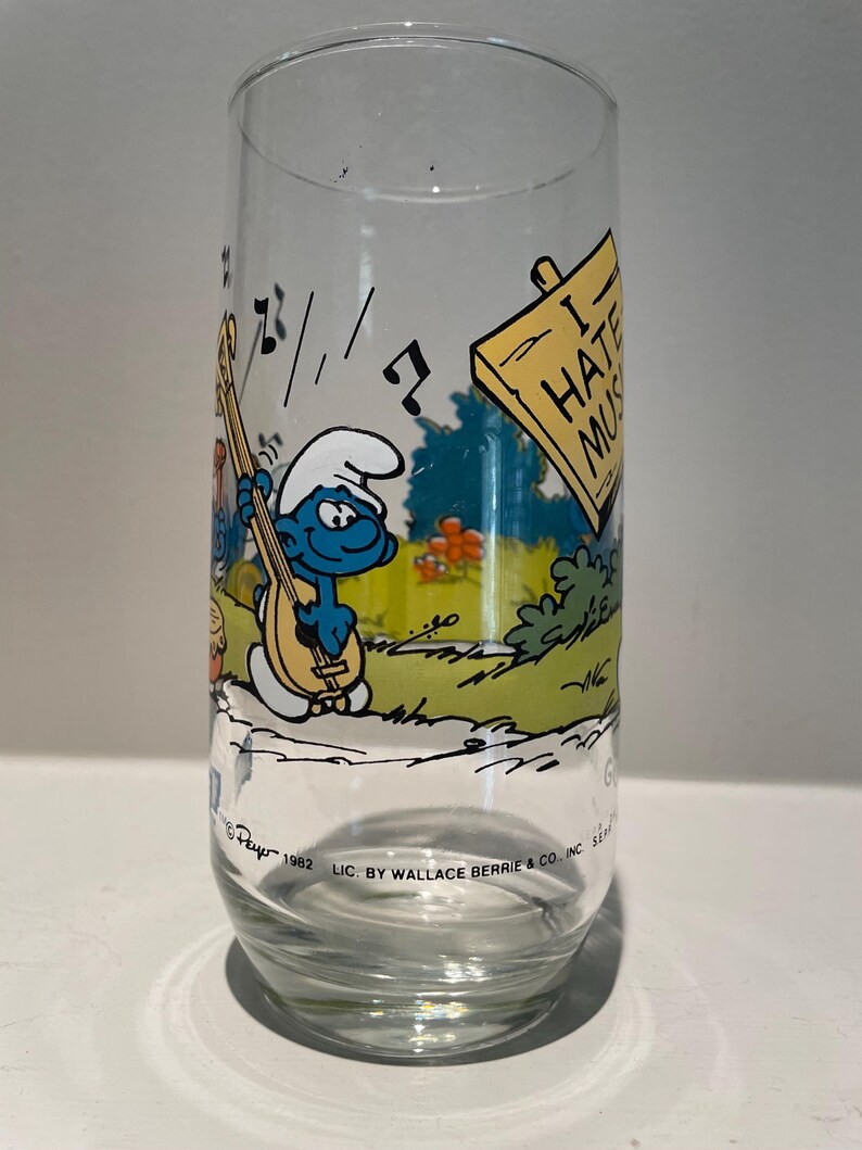 Vintage Grouchy Smurf "i Hate Music" Collectible 6 Inch Drinking Glass ...