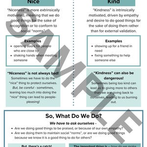 Nice Vs. Kind | THERAPY INFO SHEET - Etsy