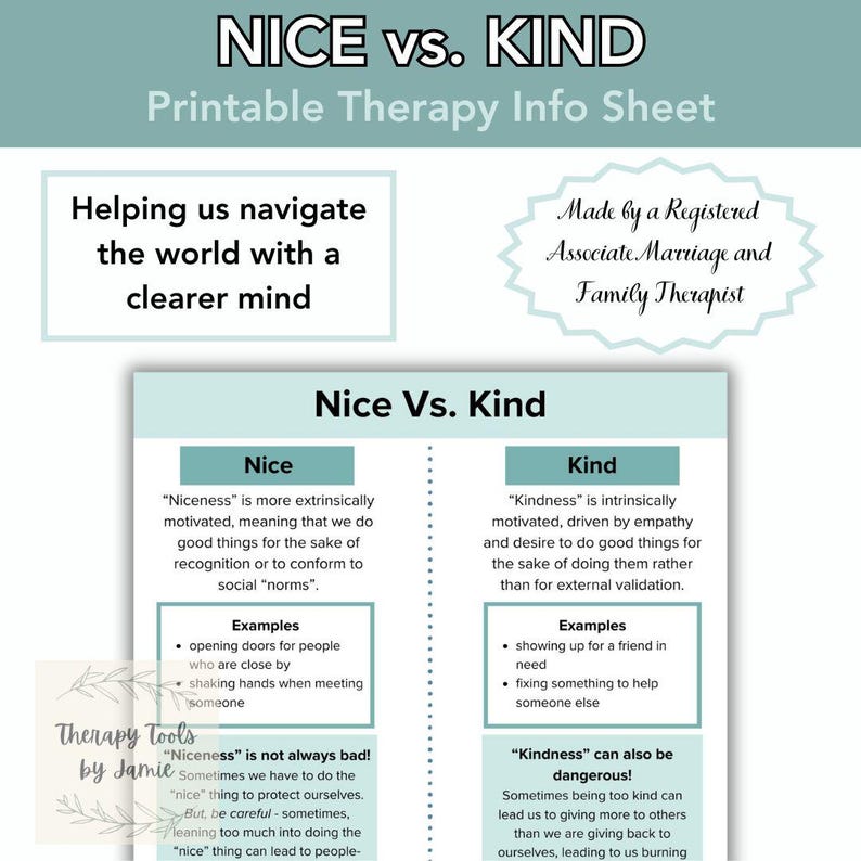 Nice Vs. Kind | THERAPY INFO SHEET - Etsy
